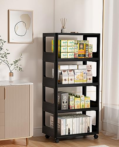 Snapklik.com : 4-Tier Rolling Storage Shelf - Foldable Storage Cart ...
