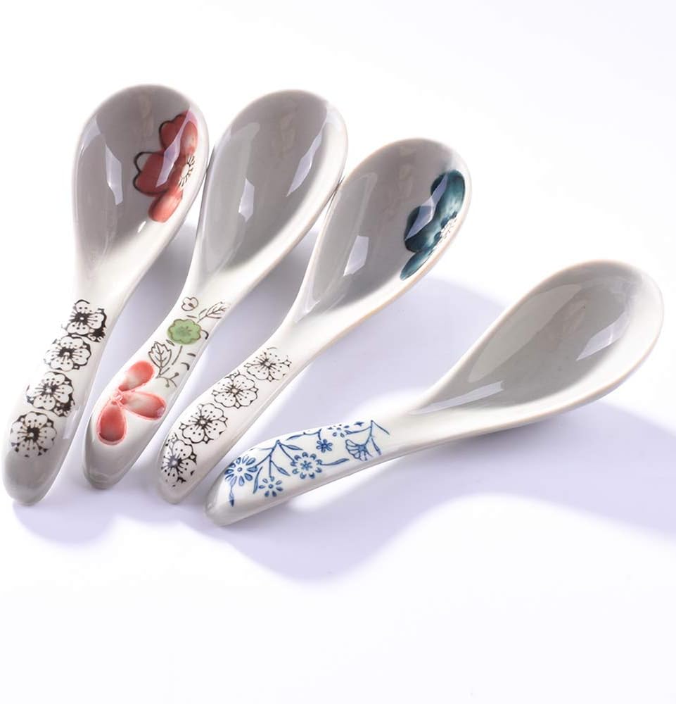 Amazon.com: Japanese Soup Spoons set of 4, Asian Ceramic Ramen Spoons ...