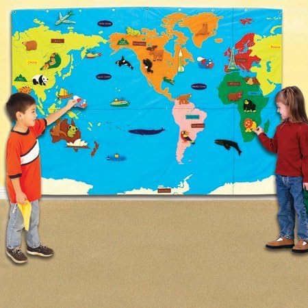 Ei Maps Giant 4Ft X 6Ft World Map Embroidered Cloth W/Removable Felt ...