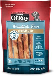 Amazon.com : Ol-Roy Rawhide Free Peanut Butter Retriever Sticks, 3.5 oz, 10 Count (Pack of 1 ...