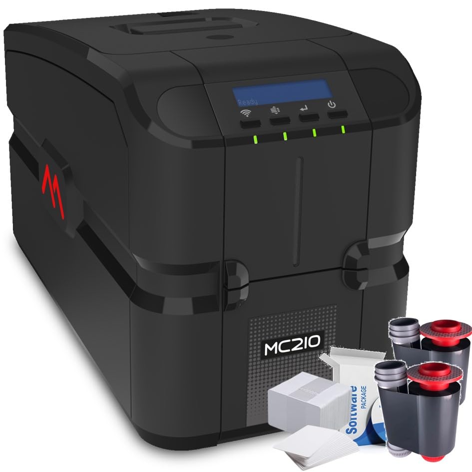 Matica MC210 Dual Sided ID Card Printer, Badge Printer with Free Software and 2 Ribbons and 100 ...