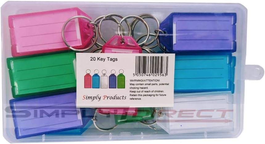 20pc Key Tags Tough Plastic Key Tags with Split Ring & Label Window, 5 ...
