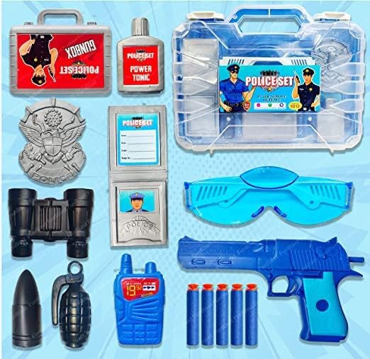 Vizwa Police Playset Toy for Kids, Box with Handcuff, Mini Bullet Gun ...