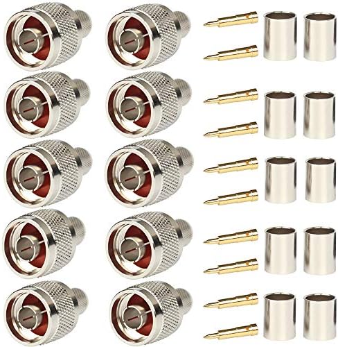 Riotaxy Pack of 10 N Male Plug Crimp Connector 50 ohm for LMR400 Belden 9913 RG8 Nickel Machined ...