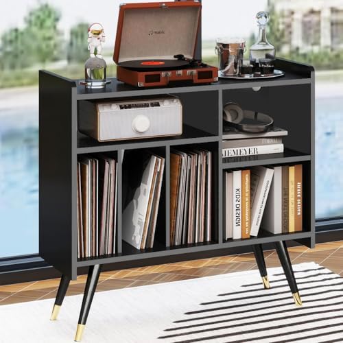 Amazon.com: xiweot Record Player Stand with Vinyl Storage, Black Record ...
