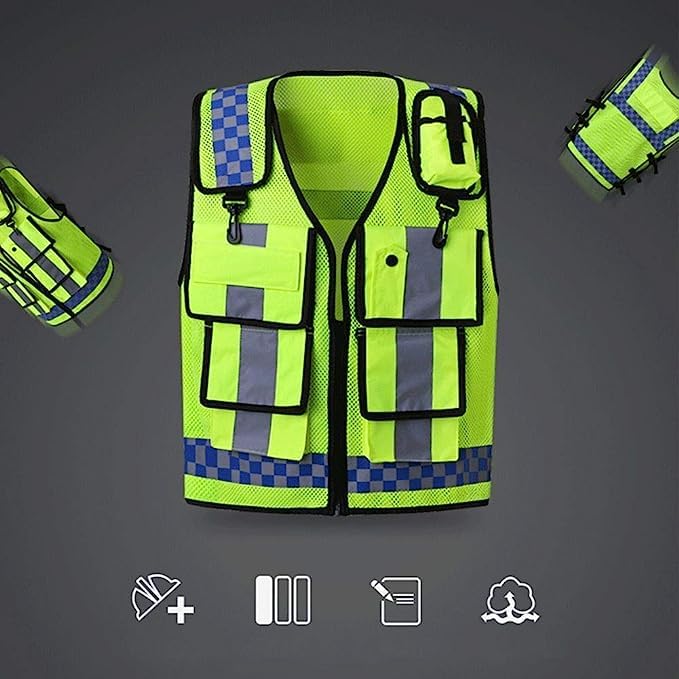 Hi Vis Vest with Multi-pockets, High Visibility Safety Vest Waistcoat ...