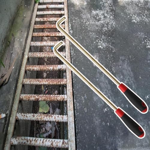 Manhole Cover Lifter Tool 2-Pack, Heavy-Duty Brass Drain Grate Puller ...