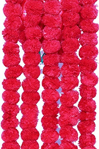 Buy Phool Mala Artificial Flowers Genda phool Set of 5 Red Online at ...