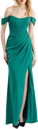 Amazon.com: Nait Quiin Women's Off Shoulder Corset Dresses with Split ...