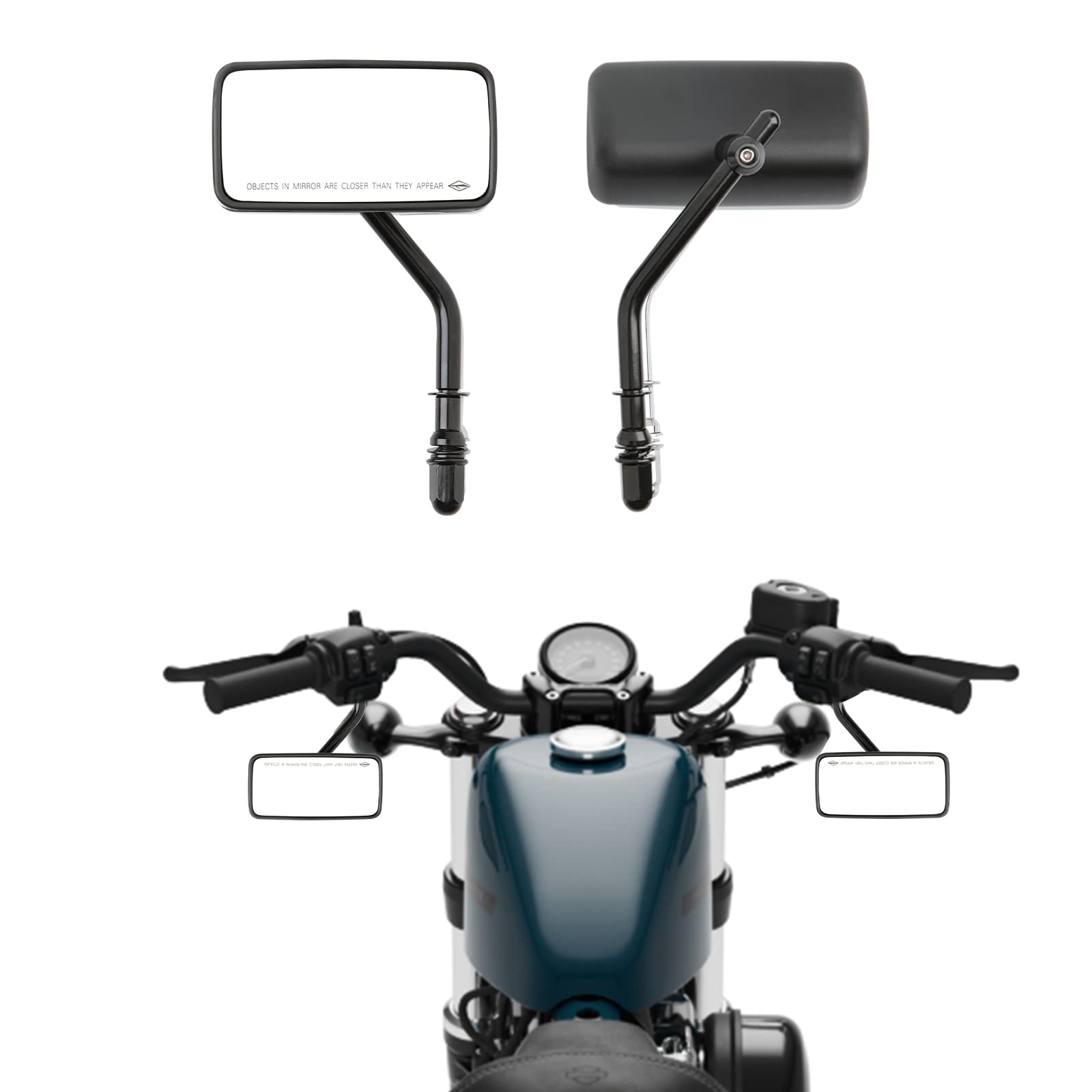 Amazon.com: DREAMIZER Black Motorcycle Side Rear View Mirrors Rectangle ...