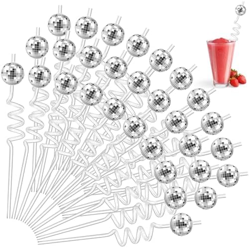 Amazon.com: 36 PCS Disco Ball Straws, Silver Mirror Ball Straws, Disco ...