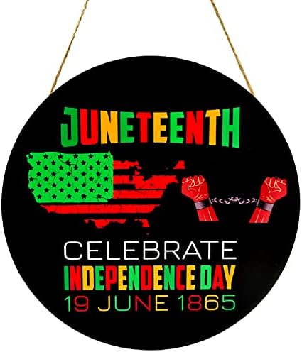 Amazon.com: Juneteenth Hanging Wooden Sign Happy Juneteenth Door Hanger ...