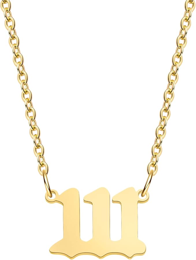 111 Angel Number Necklace for Women, Lucky Number Necklace Gold Plated ...