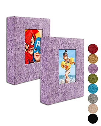 Small Photo Album 7×5 Clear Pages, Linen Cover with Front Window, 2 ...