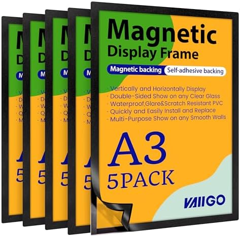 VAIIGO A3 Self-Adhesive Magnetic Display Frame, Magnetic Paper Holder ...