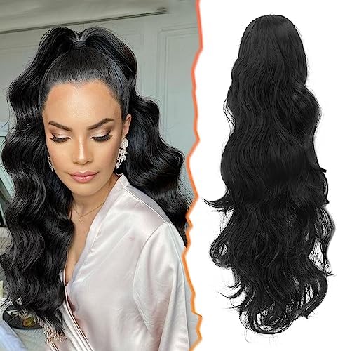 Amazon.com : BARSDAR Black Claw Clip Ponytail Extensions - 20 Inch Wavy ...