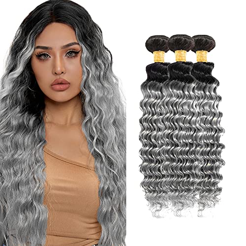 Freiuoke Grey Bundles Ombre Deep Wave Human Hair Bundles 22 24 26 Inch ...