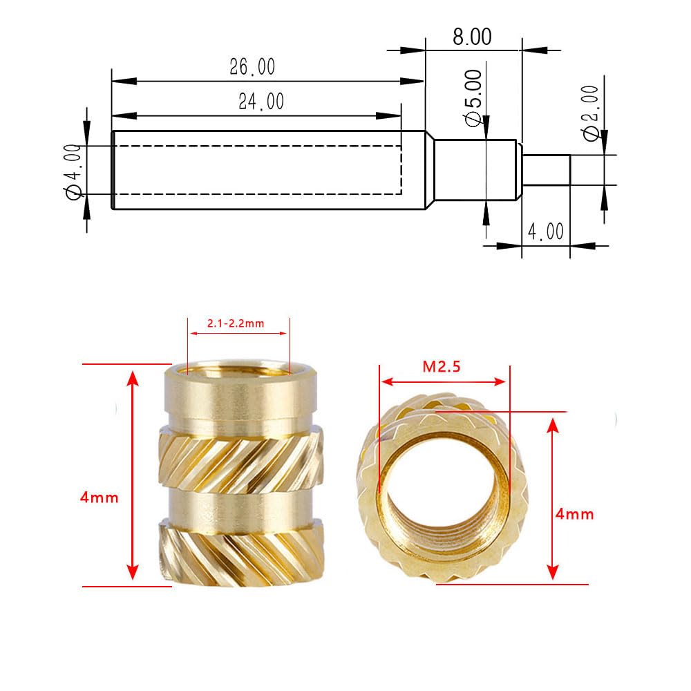 Snapklik.com : M2.5 Threaded Inserts For plastic-100Pcs M25xL4xD4