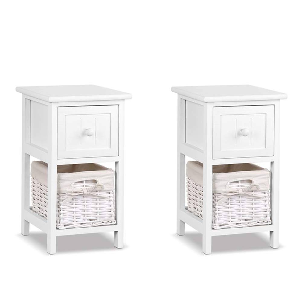 Buy lifetech Bedside Table Set of 2 Retro Bedside Table with Wicker ...