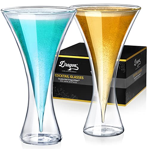 Dragon Glassware Martini Glasses, Clear Double Wall Insulated Cocktail ...