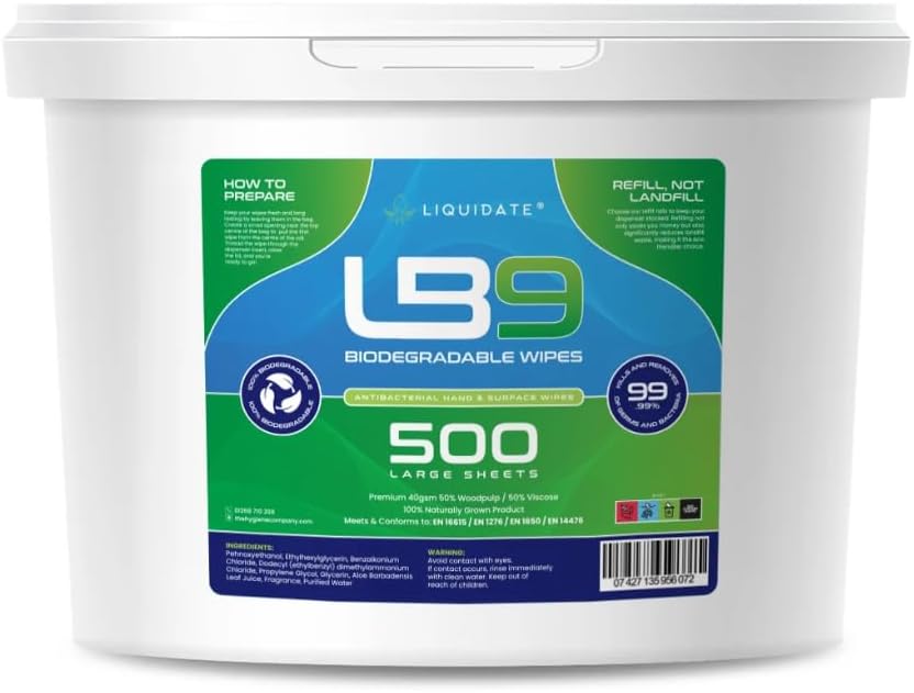 Liquidate - LB9 Biodegradable Bucket Wipes - 500 Sheets | Plastic Free ...