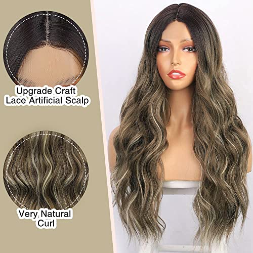 AISI QUEENS Long Wavy Synthetic Wigs for Women Ombre Brown With Ash ...
