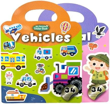 Amazon.com: Reusable Sticker Book for Kids 2-4, 45pcs Vehicles Cars 3D ...