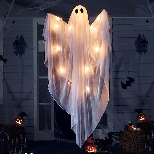 JOYIN Halloween Hanging Light up Ghost with Spooky Warm White LED Light ...