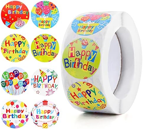 500 Pieces Happy Birthday Stickers, 8 Designs Round Birthday Stickers ...