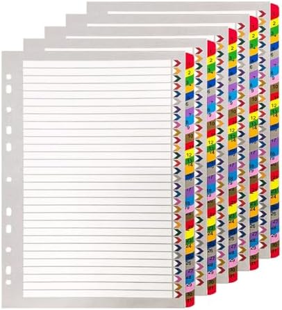 [5 Pack] File Dividers A4,31 Part Numbered 1-31,Subject Divider with ...
