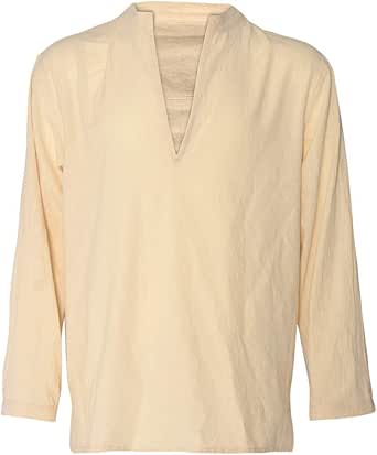 Amazon.com: Cosplay.fm Men's Renaissance Medieval Henley Shirt V Neck Long Sleeve Pirate Top ...