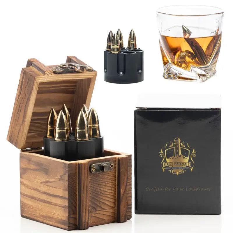 Don Vassie XL Whisky Bullet Chillers 6 pcs Golden with a Revolver Base ...