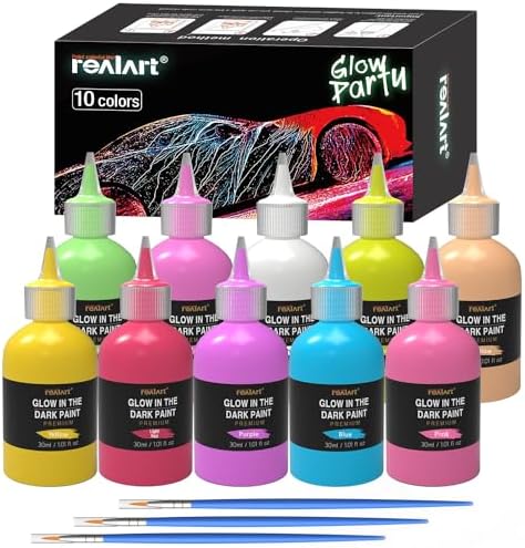 Amazon.com: REALART Glow in the Dark Paint 10 Colors (1Oz / Bottle ...