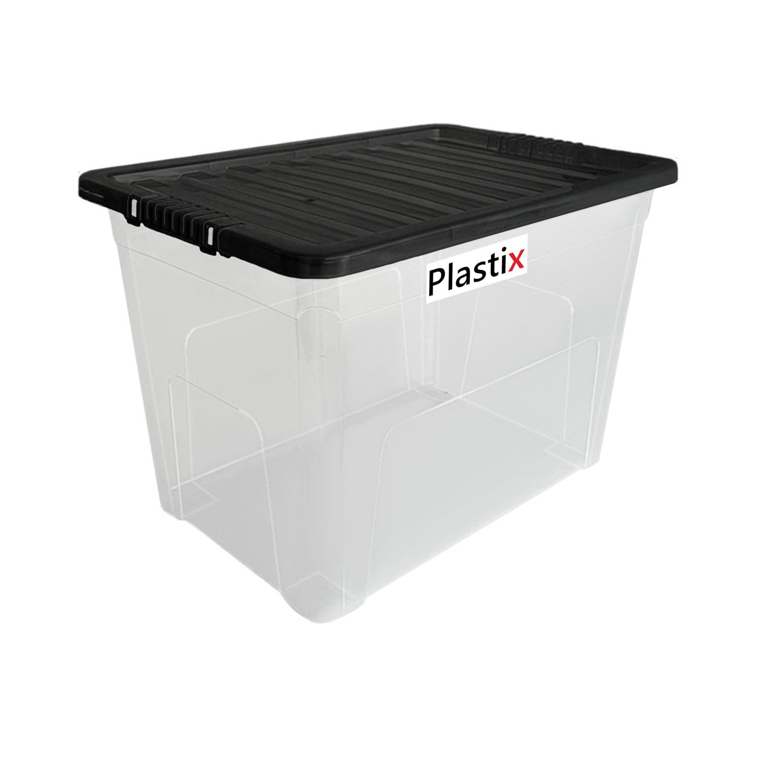 Plastix75l 75 Litre Clear Plastic Storage Box With Black Lid ...