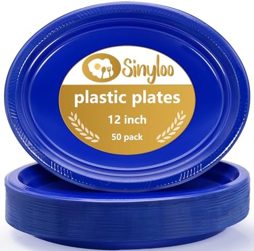 Amazon.com: SINYLOO Blue Plastic Plates Disposable 12" x 10" - Party ...