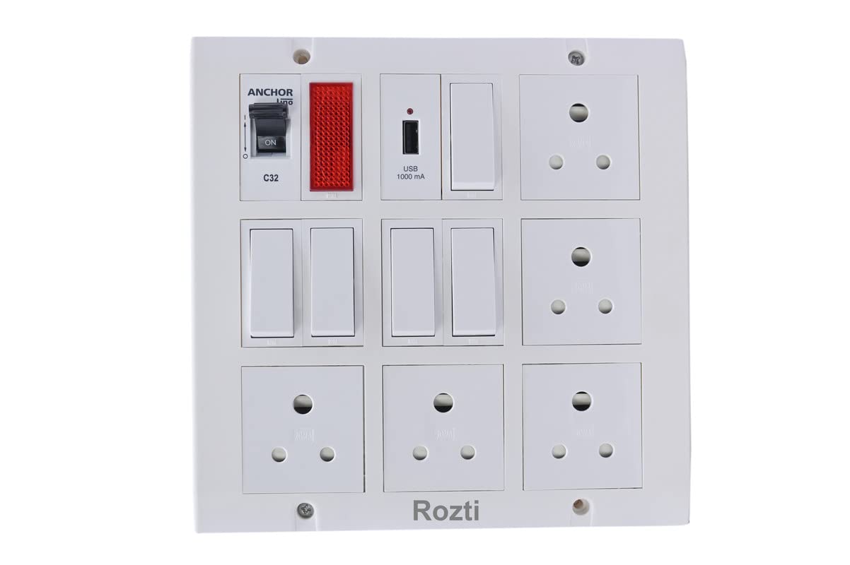 Rozti 18 Modular PVC 6A 3 Pin Modular 1 Indicator, 1 Modular MCB(32A ...