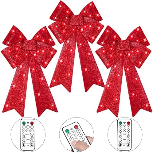 Amazon.com: WILLBOND 3 Pcs Pre Lit Christmas Bow Decoration LED Light ...