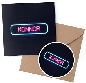 1 x Greeting Card & 10 cm Round Sticker Set - Neon Sign Design Konnor ...