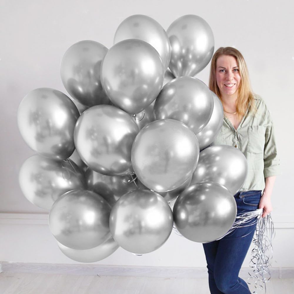 Snapklik.com : Silver Metallic Balloons - 50 Pcs, 12 Inch, Graduation ...