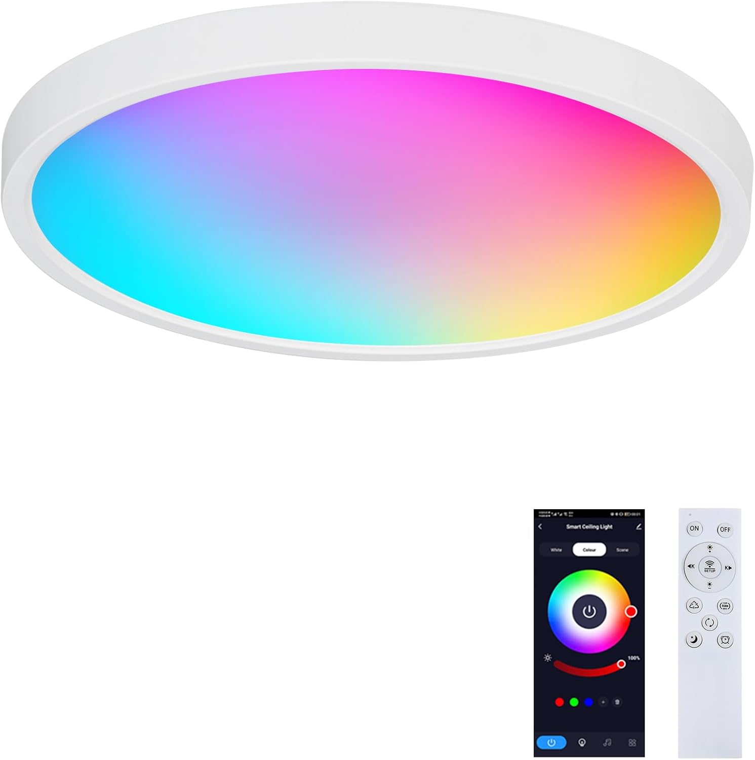 HENTAG Smart Ceiling Light with Remote Control - 12Inch 30W Flush Mount ...