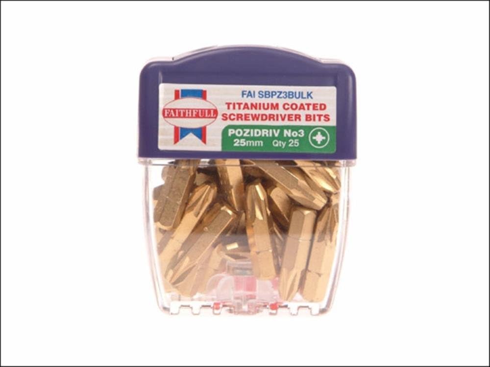 Faithfull 25mm Pozi 1 Titanium Screwdriver Bits (Pack of 25) : Amazon ...