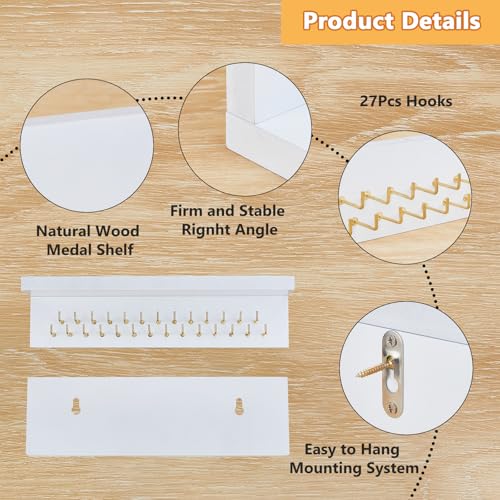 SUPERDANT Wooden Trophy and Medal Shelf White Medal Hanger Trophy Stand ...