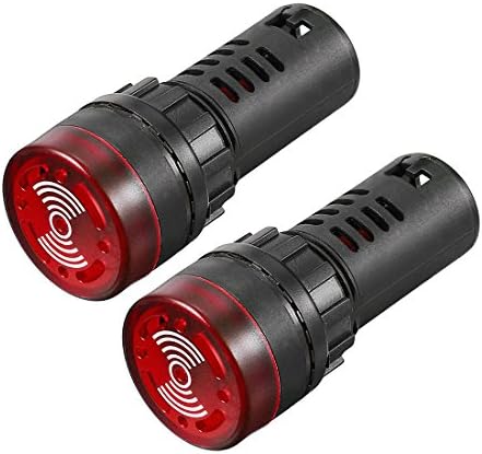 uxcell 2Pcs Red Pilot Light with Buzzer AC/DC 12V, 22mm Panel Mount ...