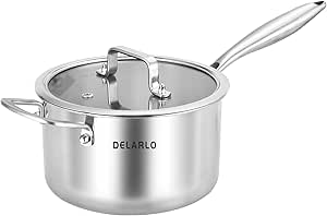 Amazon.com: DELARLO Tri-Ply Stainless Steel Saucepan, 3.5 QT Saucepan with Lid, All Stove ...