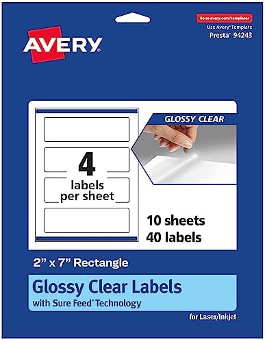Amazon.com : Avery Glossy Clear Rectangle Labels with Sure Feed, 2" x 7 ...