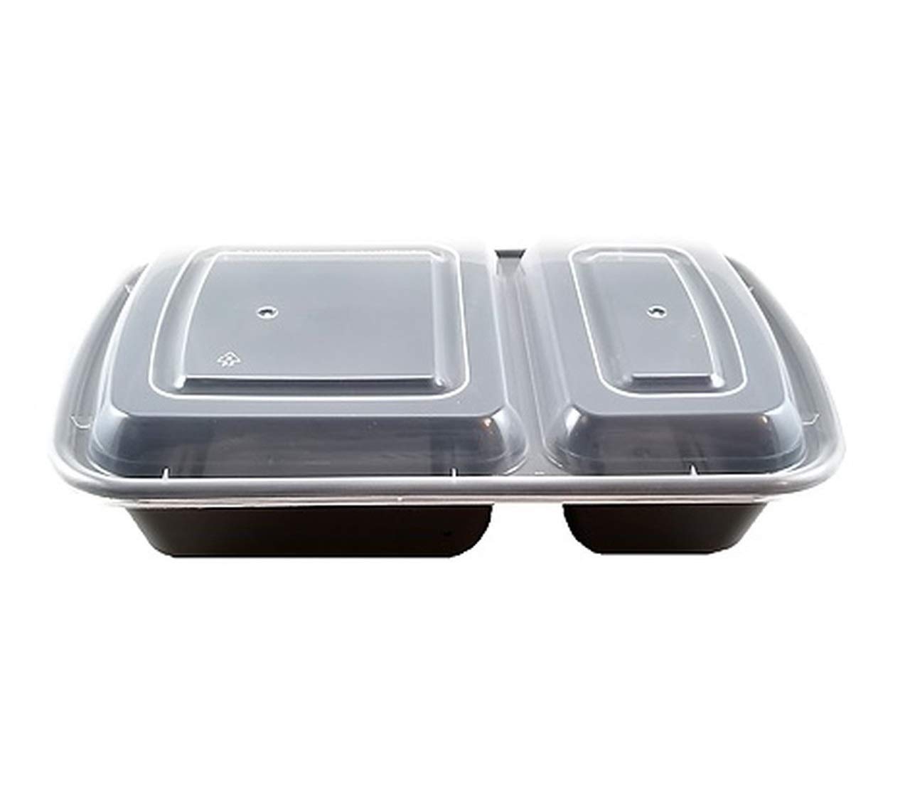 Black 32 oz. 8" x 6'' X 2'' (50 PCS) Rectangular 2 Compartment Plastic ...