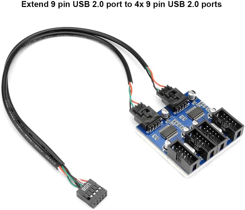 Coycoye Motherboard 9-Pin USB Header Multiplier 9-Pin USB 2.0 Port ...