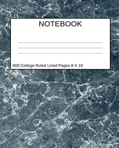 Notebook 800 College Ruled Lined Pages 8 X 10: Blue White Marble Stone ...