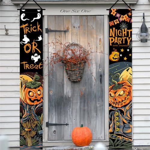 Amazon.com: Halloween Door Banner, Trick or Treat Porch Sign Banners ...