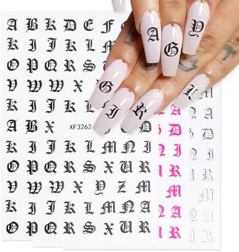 Amazon.com: 12 Sheets Letter Nail Art Stickers - Alphabet Nail Decals ...